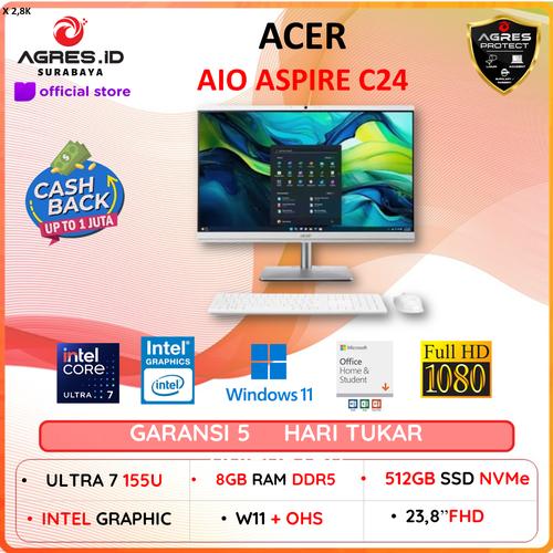 Promo Acer AIO ASPIRE C24 ULTRA 7 155U 8gb 512gb W11+OHS 23.8FHD 1Y ...