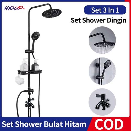 Jual Paket Shower Kamar Mandi Bulat Stainless Wall Hitam Set - Shower ...