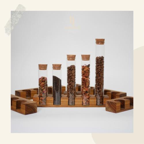 Jual Tempat tabung botol kaca kayu / rak display kopi / rak pajangan ...