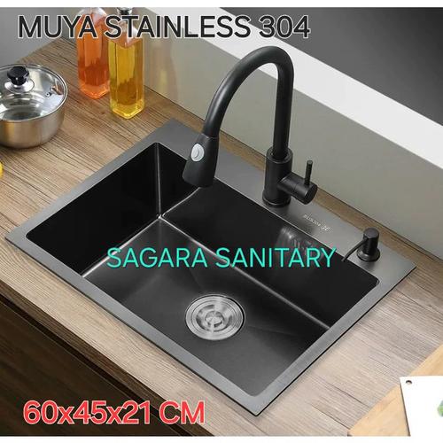 Jual Kitchen sink 6045 black MY komplit set kran tarik mix + pencuci ...