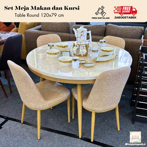 Jual Meja Makan Marble Bundar/Bulat dan 4 Kursi - Set Meja Kursi Makan ...