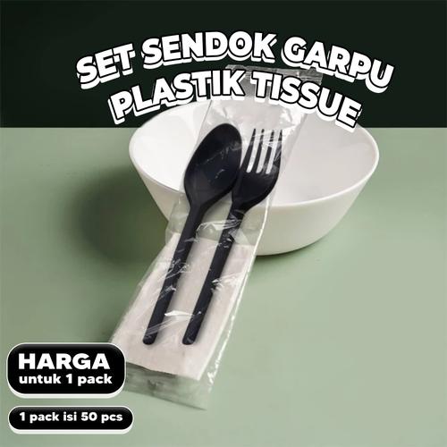 Promo Set Sendok Garpu Plastik Tisu Murah Higienis Steril Tebal - Hitam ...