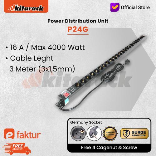 Promo KITARACK P24G Power Distribution Unit 1U 24 Outlet Germany Socket ...