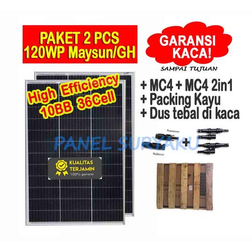 Jual Paket 2pcs Solar Panel Surya 120wp Mono FREE Packing Kayu + MC4 ...