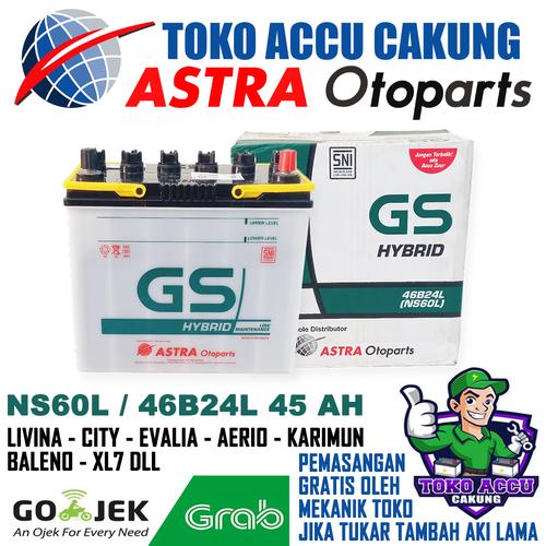 Jual NS60L GS Astra Hybrid Original 46B24L 45 Ah Aki mobil Livina City Evalia Aerio Karimun ...
