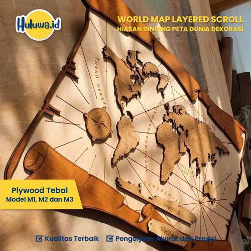 Jual World Map Layered Scroll / Hiasan Dinding Peta Dunia Dekorasi - M2 ...