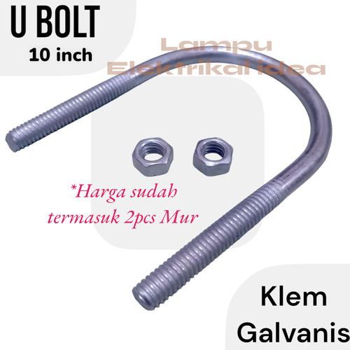Jual UBOLT KLEM PIPA 10" INCH CLAMP PIPA BAUT U BOLT GALVANIS PUTIH +2 ...