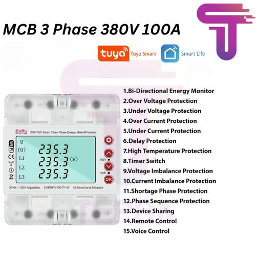 Jual Smart Tuya MCB kWh Meter Watt Meter Digital WiFi 100A - 1 PHASE ...
