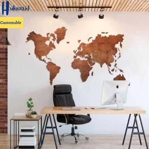 Jual Terbaru Peta Dunia Kayu Hiasan Dinding Peta World Map Wooden World ...