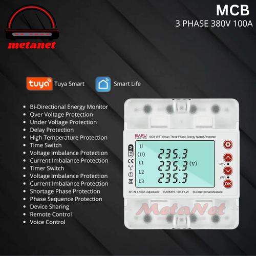 Jual Smart Tuya MCB kWh Meter Watt Meter Digital WiFi 100A - 3 PHASE ...