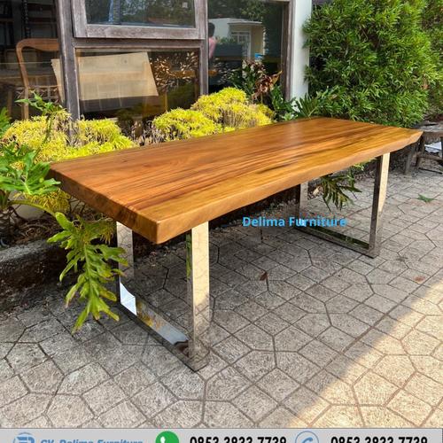 Jual Meja Kayu Besar 200 cm Minimalis Modern Utuh Lembaran Kaki Stenlis ...