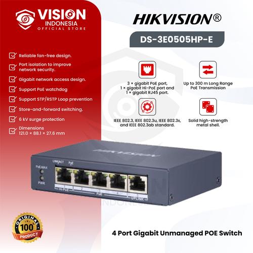 Jual HIKVISION DS-3E0505HP-E 4 Port Gigabit Unmanaged POE Switch - Kota Bandung - VISION ...