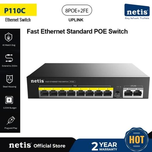 Promo NETIS P110C 8 POE + RJ45 100M Standard POE Switch 10/100Mbps 120W ...