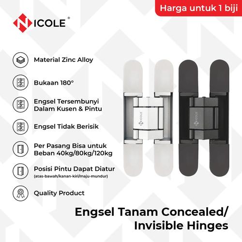 Jual Nicole Engsel Tanam Pintu Engsel Concealed Invisible Hinges Black ...