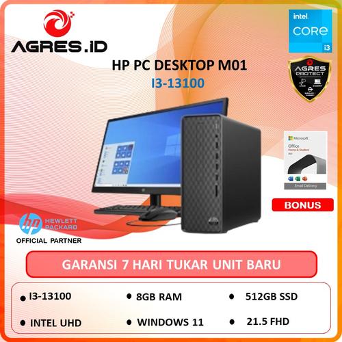 Promo HP PC DESKTOP M01-F3014D i3-13100 8GB 512GB w11 ohs + Monitor - WINDOWS 11 HOME Cicil 0% ...