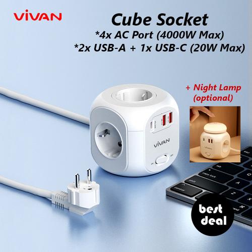 Jual Vivan VPS-H008A 7in1 CUBE SOCKET 4 Lubang Stop Kontak AC + 2 USB-A ...
