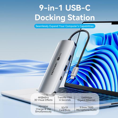 Promo USB C Hub to HDMI PD 9 in 1 Docking Station Vention USB 3.0 RJ45 ...