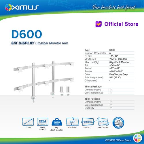 Promo Oximus D600 Bracket meja jepit untuk 6 monitor 17" - 32" dengan ...