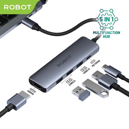 Promo ROBOT HT350 Multiport 5 in 1 USB Type C HUB Adapter Portable ...