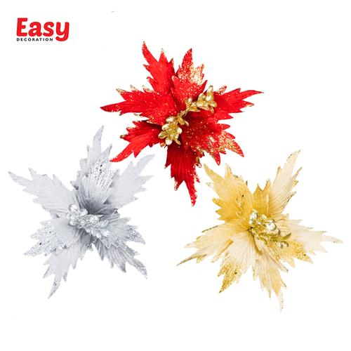 Promo BUNGA HIASAN POHON NATAL DEKORASI ORNAMENT GOLD RED SILVER ...