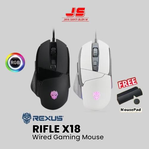 Jual Rexus Xierra RIFLE X18 Ergonomic Wired Gaming Mouse X18 - White ...