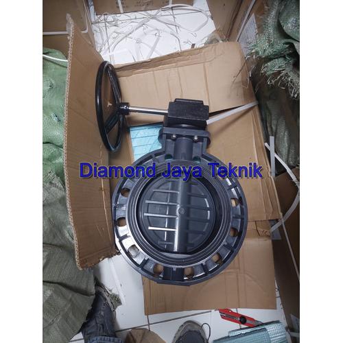 Jual Gear Type Butterfly Valve PVC 8" Inchi DN200 w/ Gear Handle Fitting PVC Pipa PVC - 8 inch ...