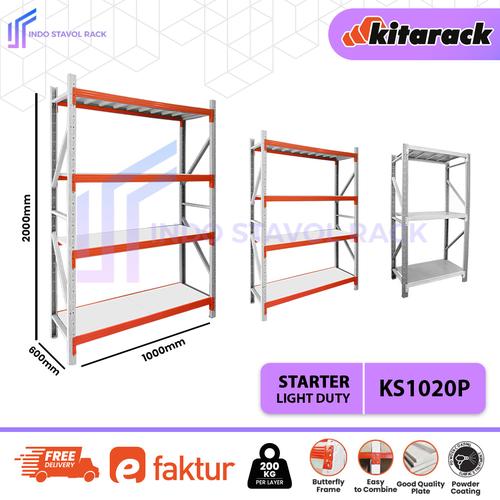 Jual Rack Gudang Besi KS1020 Putih 2M Panjang 1 Meter Light Duty Rak ...