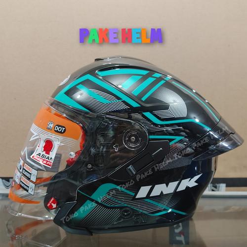 Jual HELM INK TERRA 2 #1 BLACK GREEN HALF FACE DOUBLE VISOR - XXL ...