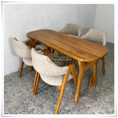 Promo Meja Makan Minimalis Satu Set Meja Oval 4 Kursi Jok Bahan Kayu ...