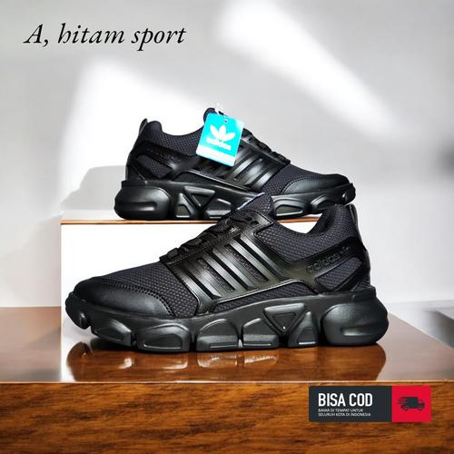 Jual Sepatu Adidas Hitam polos Full Black Sekolah Olahraga - Sepatu ...