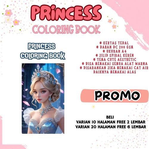 Jual Buku Mewarnai PRINCESS Coloring Book Aesthetic Sketsa Menggambar Anak Remaja Healing ...