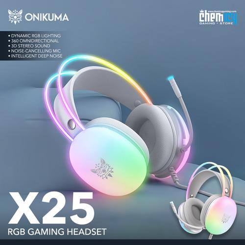 Jual Onikuma X25 / X-25 RGB Wired Gaming Headset - Putih, With Stand ...