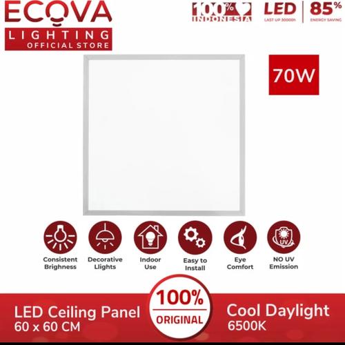 Jual ecova lampu panel LED 70w ceiling downlight 60x60 cm - Jakarta ...