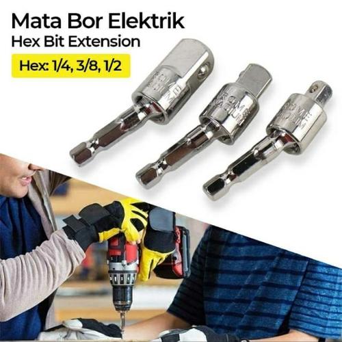 Jual adapter mata bor ekstensi bits hex sambungan bor impact set 3 pcs ...