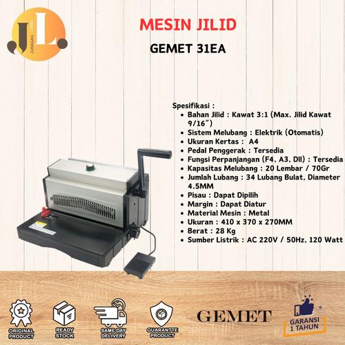 Jual MESIN JILID GEMET 31 EA - (Wire 3:1, A4, Electric) Original ...