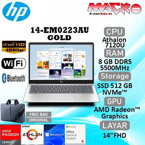 Promo HP 14-EM0223AU Athlon-7120U 8GB 512SSD 14" FHD WIN11+OHS Backlit ...