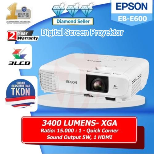 Jual Projector Epson EB E600 XGA 3400 ANSI lumens EPSON - EB-600 - Proyektor EB - E600 TKDN Xga ...