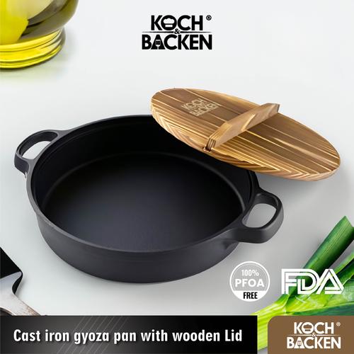 Promo KOCH&BACKEN Cast Iron Gyoza Pan with Wooden Lid - Sukiyaki Hotpot ...