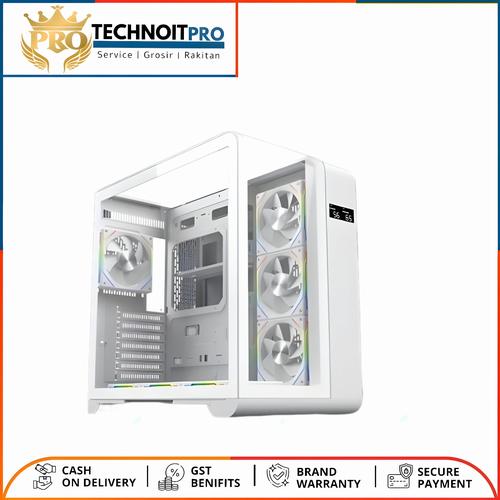 Jual 3 Power UP RAPTOR TG Panel Dual Chamber ATX White RGB + 3 FAN ...