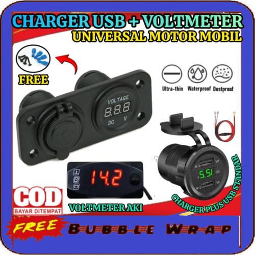 Jual VOLTMETER CHARGER HP USB 2 IN 1 casan UNIVERSAL Motor mobil Nmax ...