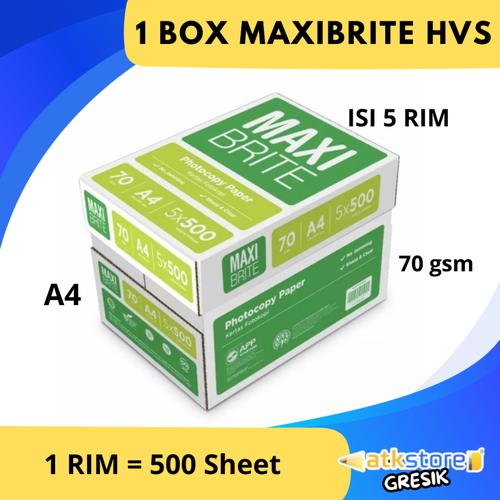Jual MAXI BRITE Kertas HVS A4 70 GSM 1 BOX/5 RIM Kertas Print Fotocopy Kertas Cetak Tebal Murah ...
