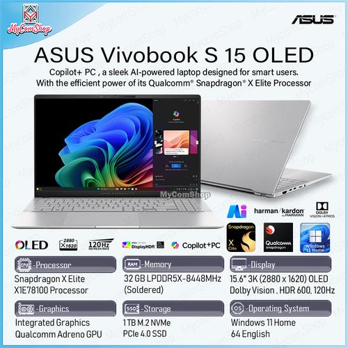 Jual ASUS VIVOBOOK S 15 S5507 OLED SNAPDRAGON X ELITE X1E78100 32GB RAM ...