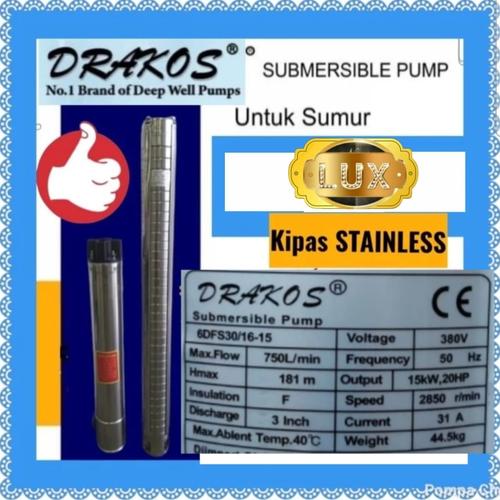 Jual Pompa satelit 20Hp 3Phase 380v DRAKOS Debit 30Kubik casing pipa 6 ...