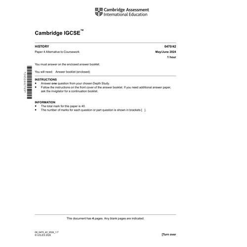 Jual IGCSE History 0470 May/June 2022-2024 Paper 4 only, past papers ...