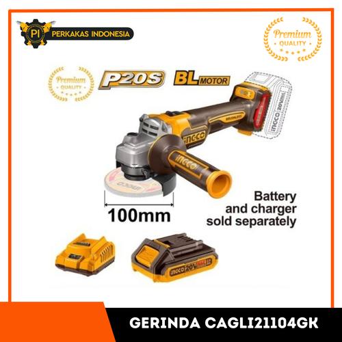 Jual Gerinda Cordless Baterai Brushless Portable INGCO CAGLI21104GK 20V ...