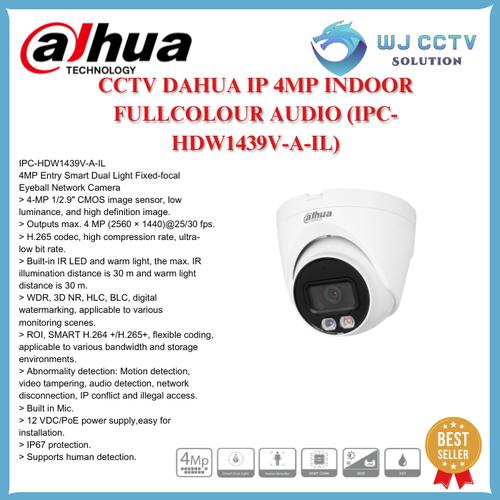 Jual CCTV DAHUA IP 4MP INDOOR FULLCOLOUR AUDIO (IPC-HDW1439V-A-IL ...