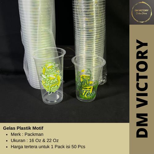 Jual Gelas Plastik Printing PACKMAN Ukuran 16 oz & 22 oz isi 50 pcs ...