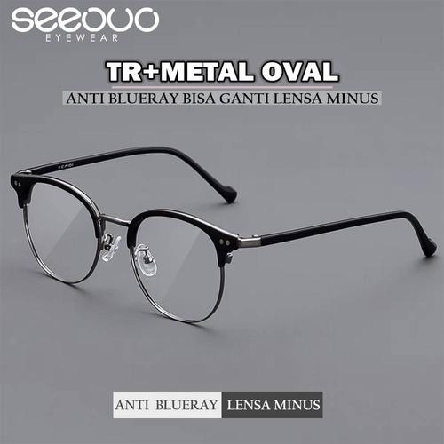 Promo Seeouo Kacamata Antiradiasi Blueray Model Oval Stylish Browline Fashionable Metal+TR90 ...