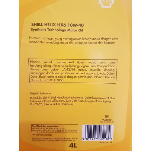 Jual FF OLI MESIN SHELL HELIX HX6 SAE 10W-40 KEMASAN 4 LITER - Kota ...