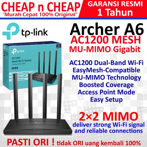 Jual TP-Link Archer A6 AC1200 Mesh Gigabit Mu-MiMo - TPLink Router Dual ...